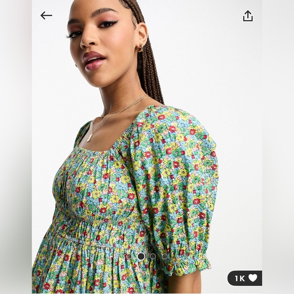 ASOS | Dresses | Asos Wednesdays Girl Ditsy Floral Puff Sleeve Smocked ...